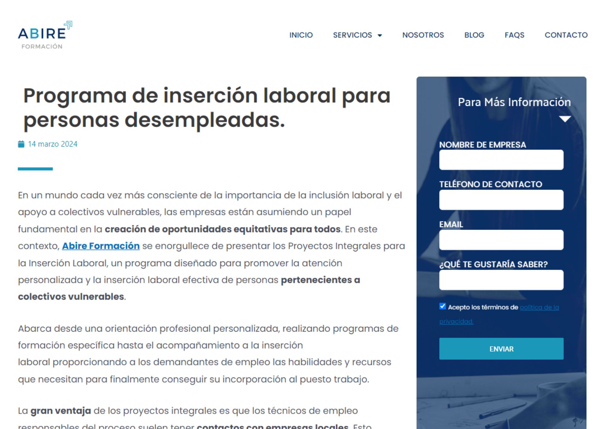 Programa de proyectos integrales para la inserción laboral - Abire ...